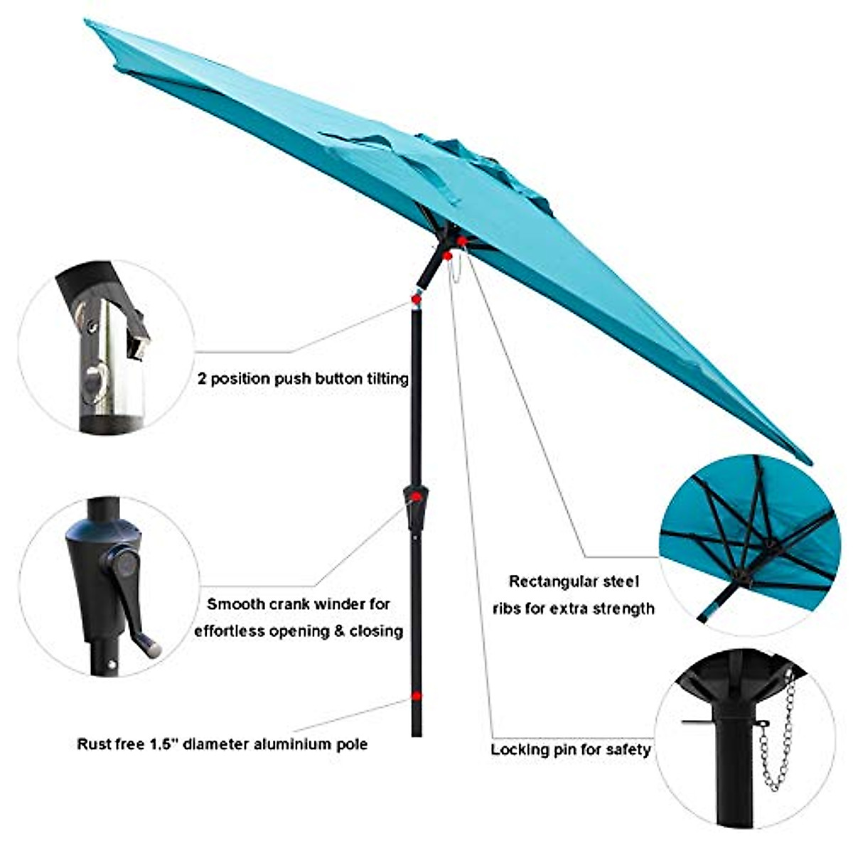 C-Hopetree 9 ft Half Round Outdoor Patio Market Wall Umbrella with Tilt, Aqua Blue