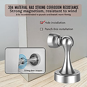 2 Pack(304)Door Stoppers, ASHGOOB Magnetic Door Stop Door Catch, Brushed Nickel Stainless Steel(304)Door Stopper Wall Protector, Double-Sided Adhesive Tape No Drilling, Screws for Stronger Wall Mount