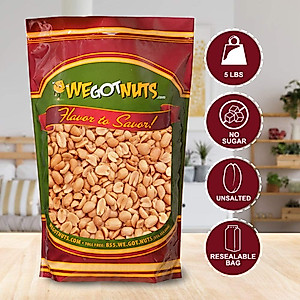Roasted Unsalted Peanuts 5 Pounds (80oz) By We Got Nuts – Premium Quality Kosher Peanut – Healthy & Natural Rich Flavor Snack – Great For DIY Homemade Peanut Butter – Air-Tight Resealable Bag Package