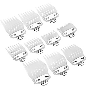 Professional Hair Clipper Guards Guides 10 Pcs Coded Cutting Guides #3170-400- 1/16" to 1" fits for All Wahl Clippers(Transparent-10 pcs)