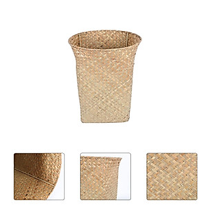 ARTIBETTER Small Woven Trash Can Seagrass Waste Basket Wicker Garbage Bin Storage Basket Rattan Laundry Hamper Planter Pot Recycling Bin for Home Organizer Natural