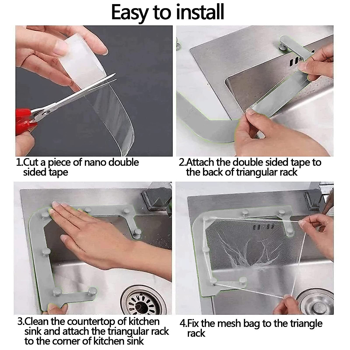 HiBD Kitchen Sink Triangle Tri-Holder Filter Kitchen Sink Strainer with a Gray Rack and 100PCS Large Filtering Mesh Bags for Kitchen Leftover and Tools for Dish Cleaning