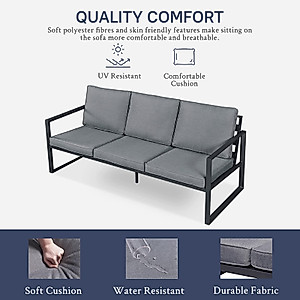 RICNOD Outdoor Sofa, Outdoor Furniture with 3 Seats, All-Weather All-Aluminum Frame with Removable Waterproof Cushion, for Backyards, Poolside, Balcony or Kitchen, Grey