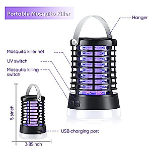 Bug Zapper for Indoor Outdoor,Electric Mosquito Killer Lamp with 3 Light Modes,USB Rechargeable Mosquito Zapper Fly Trap for Home Backyard Patio Camping and Hiking