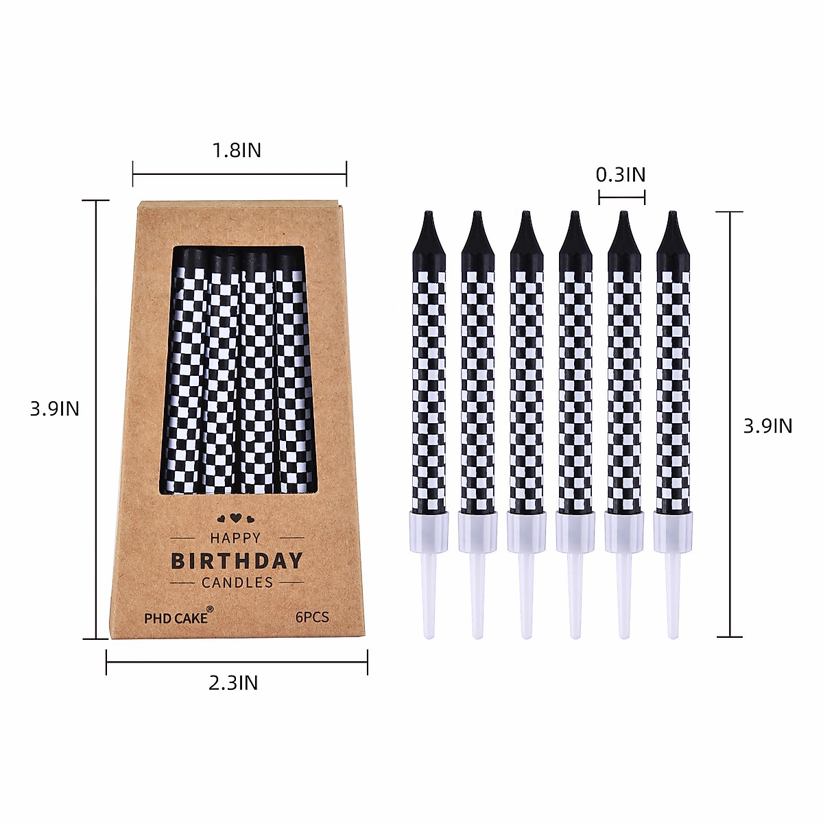 PHD CAKE 36 Pcs Racing Cars Themed Birthday Candles, Black and White Checkered Flag Candles, Kid's Party Decoration