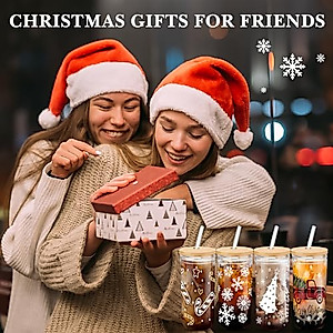 Tioncy 8 Sets Christmas Cups 24 oz Christmas Mason Jars with Lid and Straw Christmas Tumbler Drinking Glasses Coffee Cups Glassware Water Bottles Xmas Gift for Women Kids Men(Stylish)