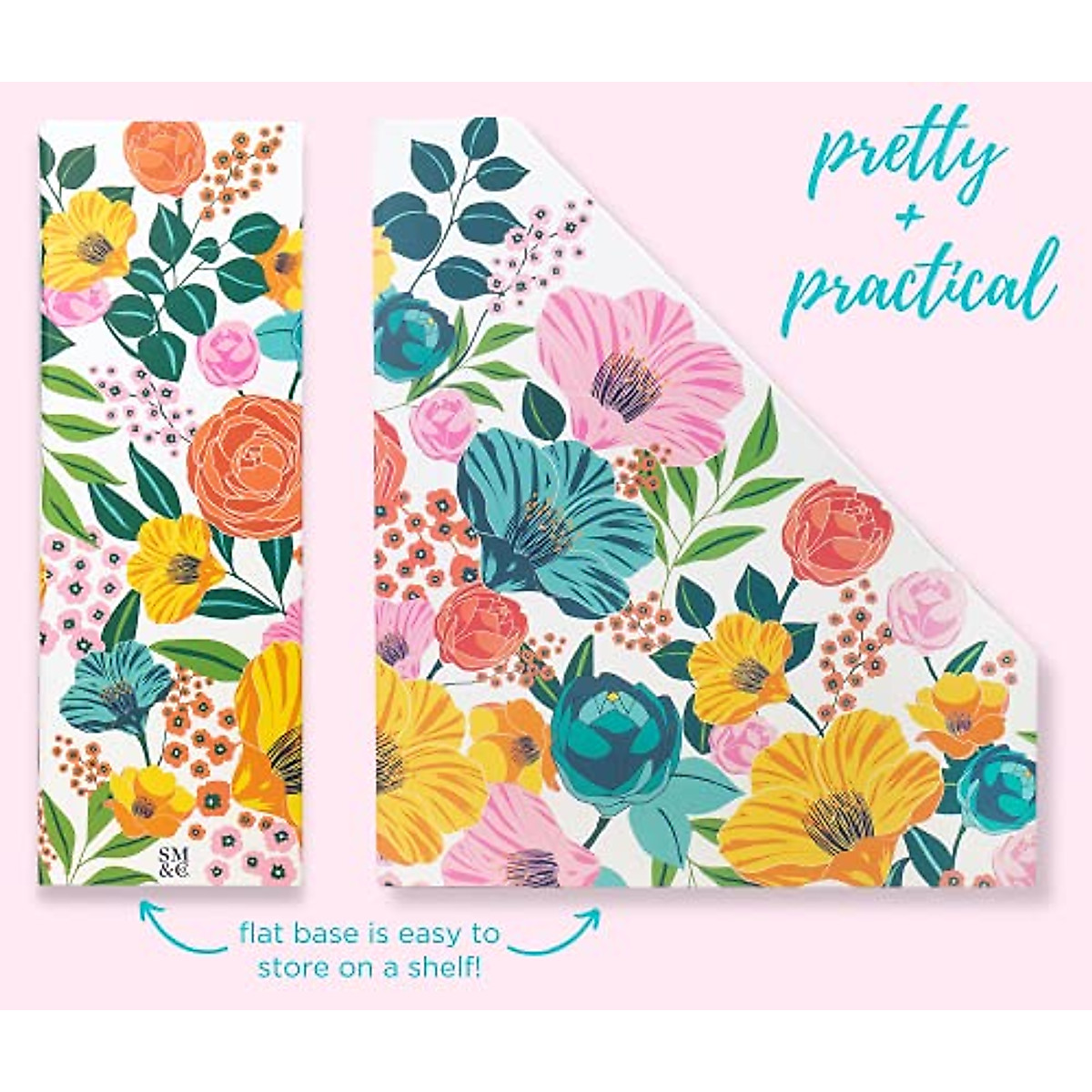 Steel Mill & Co. Decorative Magazine Holder, Set of 2, Cute Floral Vertical File Organizers, Storage Bins for Desk, Home and Office, Garden Blooms (Cream)