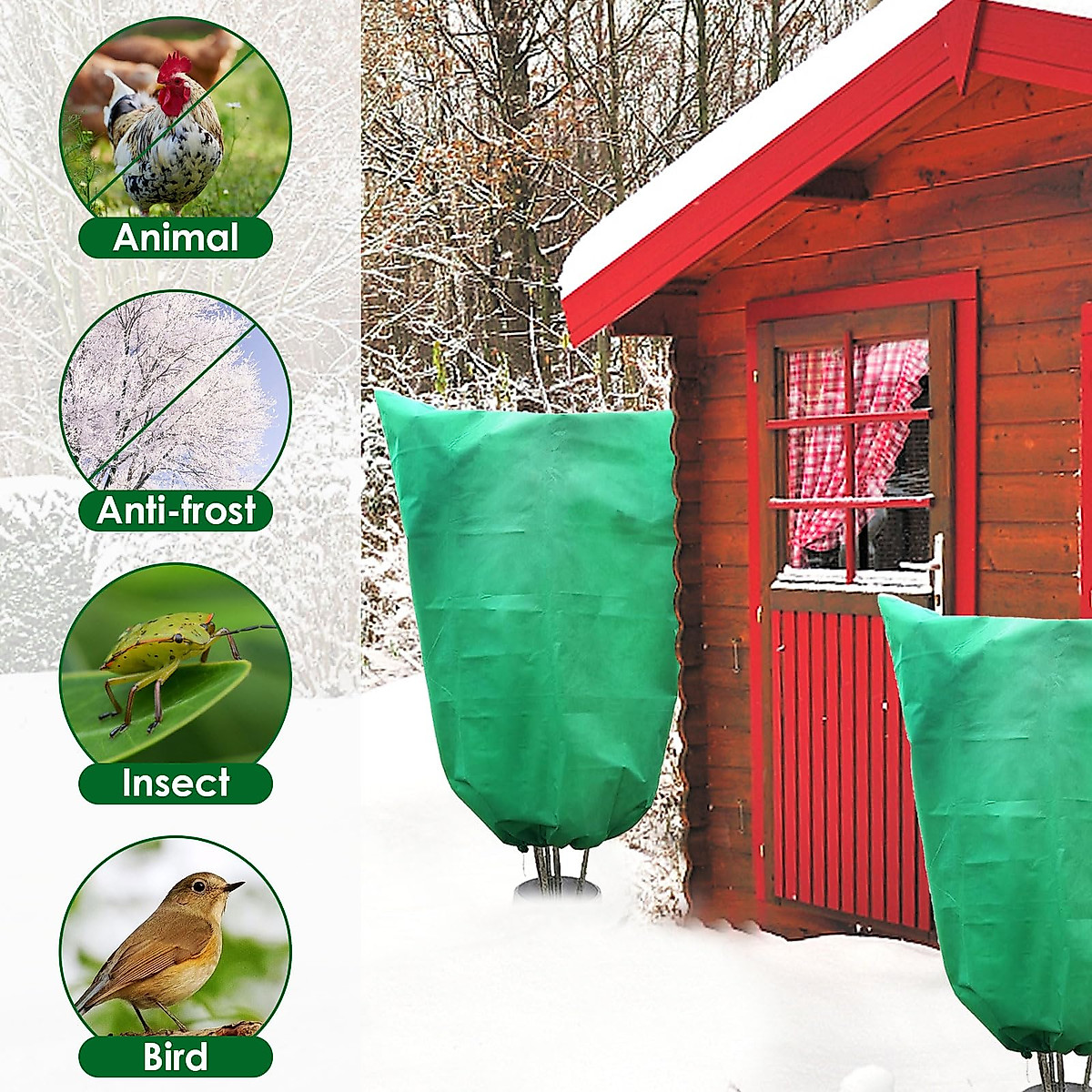 3 Pcs Large Plant Covers Freeze Protection 47.5" X 71.2" ,Reusable Winter Cold Weather Frost Blankets for Outdoor Plants with Drawstring and Zipper,Outdoor Tree Jackets (L:47.5" x 71.2", Green)