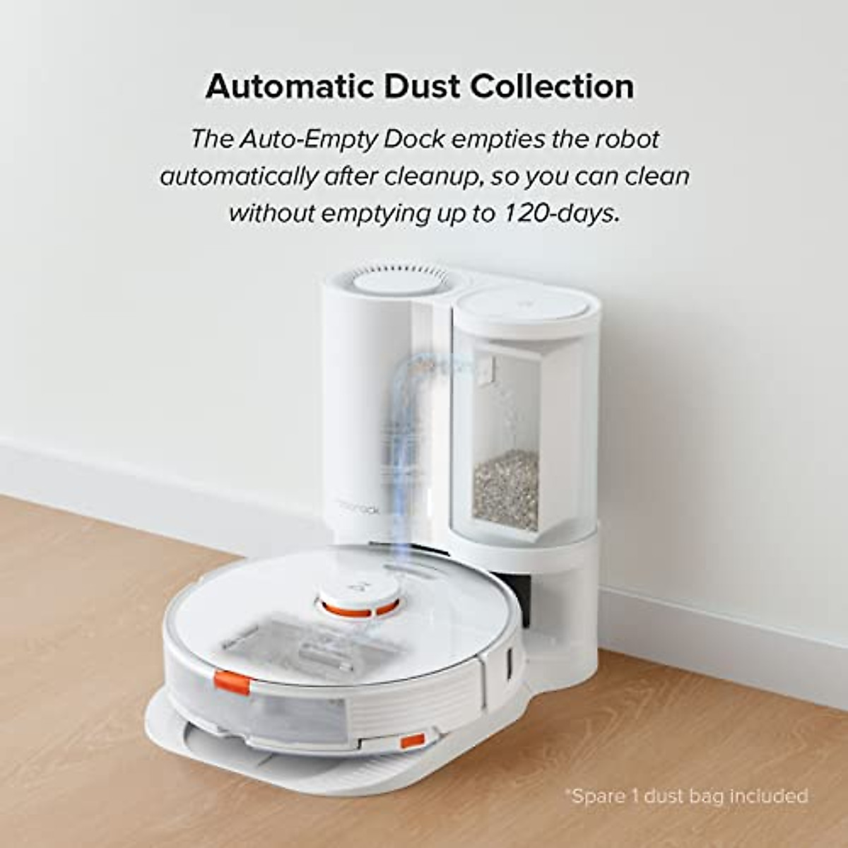 roborock S7+ Robot Vacuum and Sonic Mop with Self-Empty Dock, Stores up to 60-Days of Dust, Auto Lifting Mop, Ultrasonic Carpet Detection, 2500Pa Suction