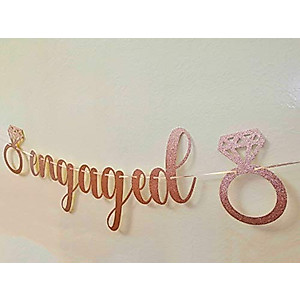 C L cooper life Engagement Party Decorations, Bridal Shower Supplies, Honeycomb Ring Hanging Decorations, Rose Gold Glitter Diamond Rings (3pcs), Engaged Banner Glittery Letters for Engagement