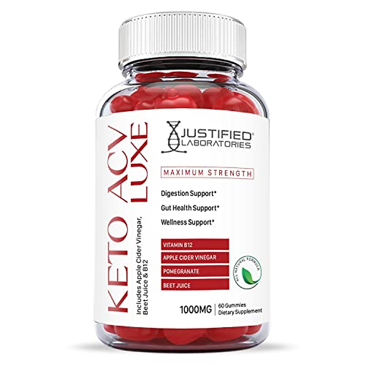 Justified Laboratories Luxe Keto ACV Gummies 1000MG with Pomegranate Juice Beet Root B12 60 Gummys (300 Count)