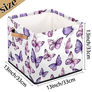 Tablerazzi Butterfly Purple Cube Storage Bin, 13 Inch Collapsible Fabric Storage Cube Bin, Foldable Cube Baskets for Shelf, Closet, Organizer