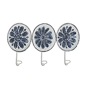 Deco 79 Contemporary Metal Floral Wall Hook 2"W x 11"H Dark Blue, White
