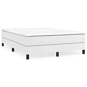 vidaXL Box Spring Bed Frame Home Indoor Bedroom Bed Accessory Wooden Upholstered Double Bed Base Furniture White 59.8"x79.9" Queen Faux Leather