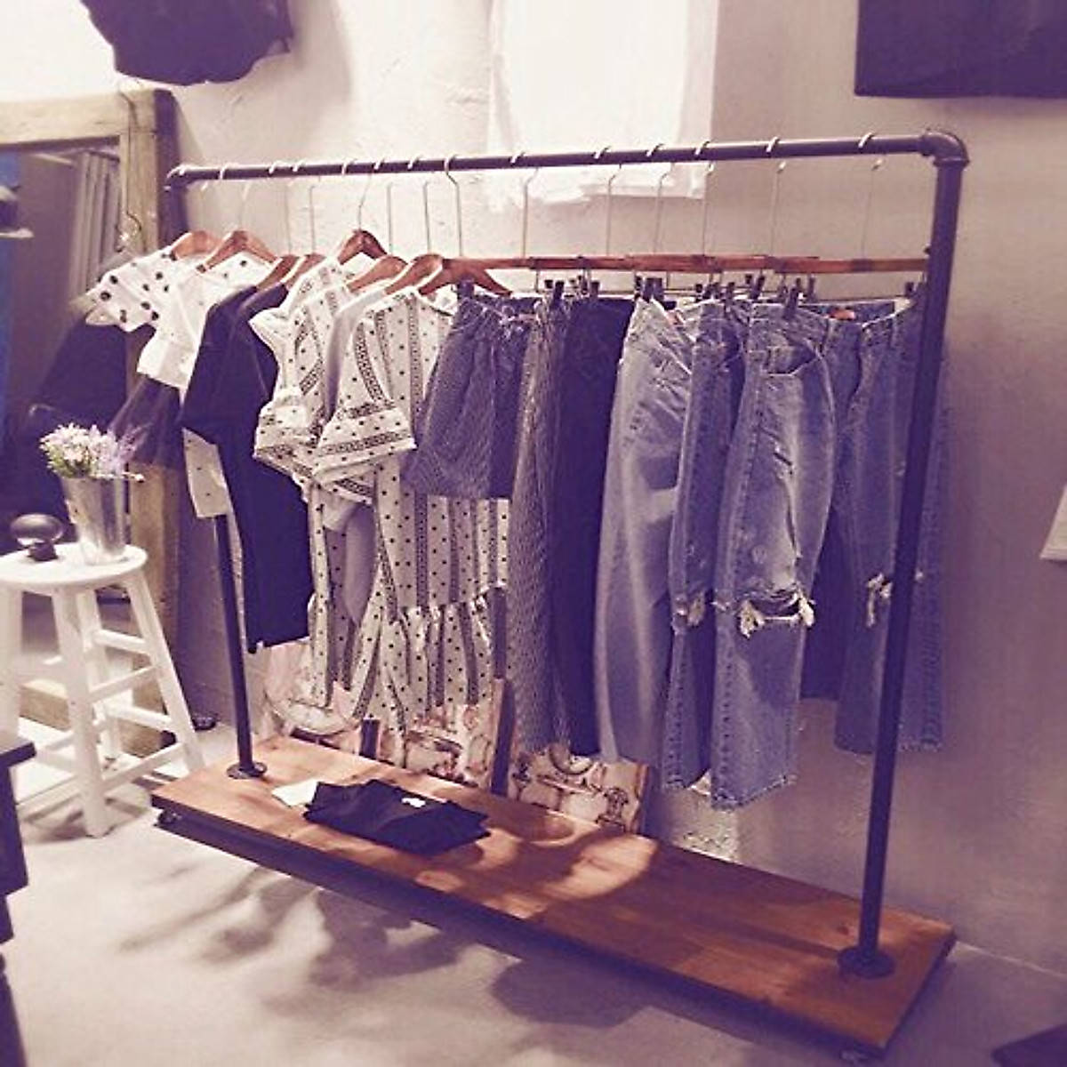 FOF FRIEND OF FAMILY Industrial Pipe Clothing Rack Garment Rack Pipeline Vintage Rolling Rack with Wheels Ballet Clothing Rack