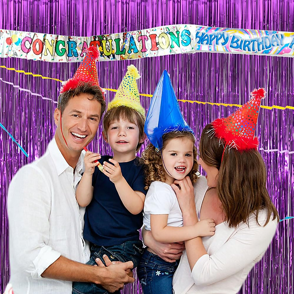 TOPPOT 2 Pack 3.3x8.2 ft Purple Foil Fringe Curtains Backdrop, Tinsel Curtain Backdrop, Streamer Backdrop for Birthday Party, Graduation and Most Common Holiday Party Decorations