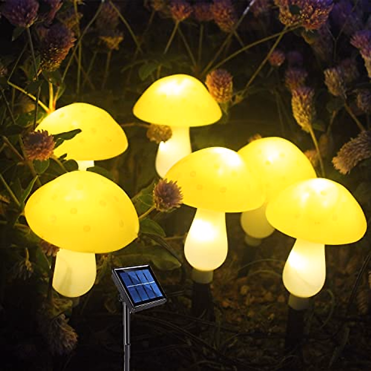XSFANCYFUN Set of 6 Solar Mushroom Lights Outdoor Garden, 8 Modes Waterproof Solar Powered Garden Pathway Lights for Yard, Lawn, Pathway, Christmas, Walkway, Fence Decorations Yellow Mushroom Lights
