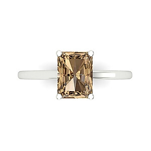 Clara Pucci 2.0 ct Emerald Cut Solitaire Brown Champagne Simulated Diamond Bridal Designer Anniversary Engagement Ring 14k White Gold