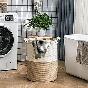 YOUDENOVA 72L Large Woven Laundry Hamper- Tall Laundry Basket for Clothes, Cotton Rope Hamper with Durable Handles, Decorative Brown Laundry Basket for Bedroom and Living Room, 16”W x 22”H