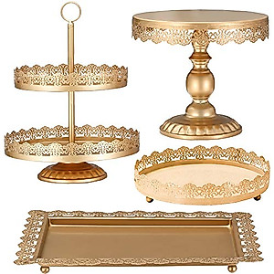 XINLIYA 4Pcs Set Metal Cake Stands Gold Cupcake Stands Holder Fruits Candy Dessert Display Plate Serving Tower for Wedding Birthday Baby Shower Party Celebration Home Decoration