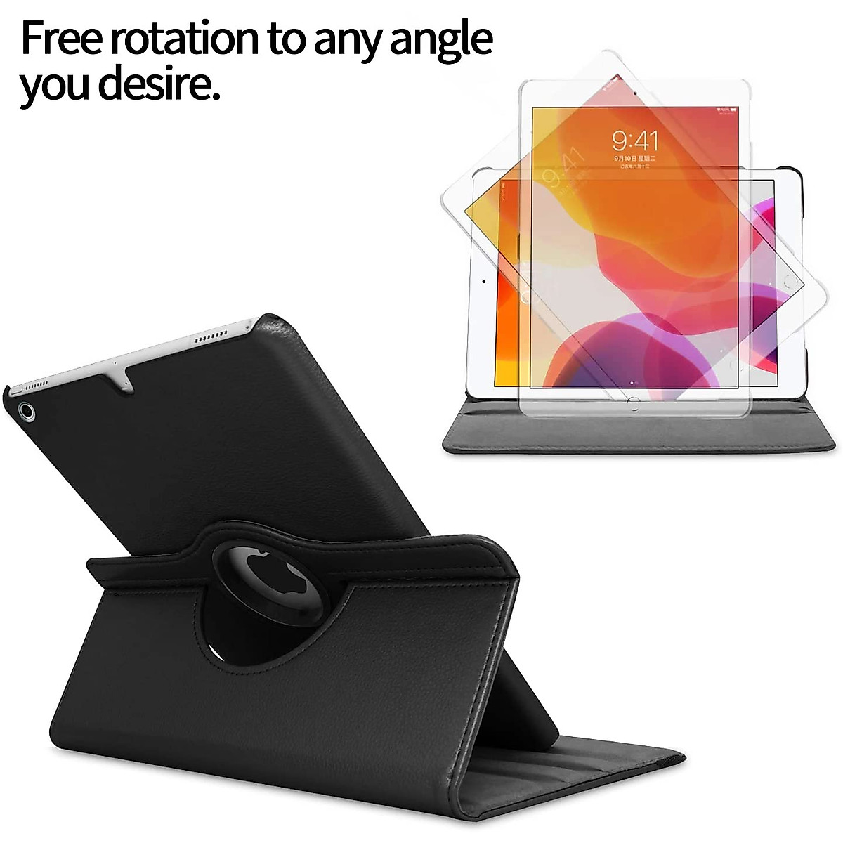 Rouceyxin Case for iPad 9th Generation Case, iPad 8th/7th Generation Case, 10.2 iPad Case for Women Girls Multi-Angle View Adjustable Stand Auto Wake/Sleep (Black)