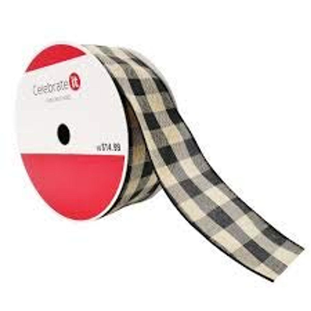 2.5" x 75ft Wired Checkered Jumbo Ribbon by Celebrate It Christmas Black & Beige