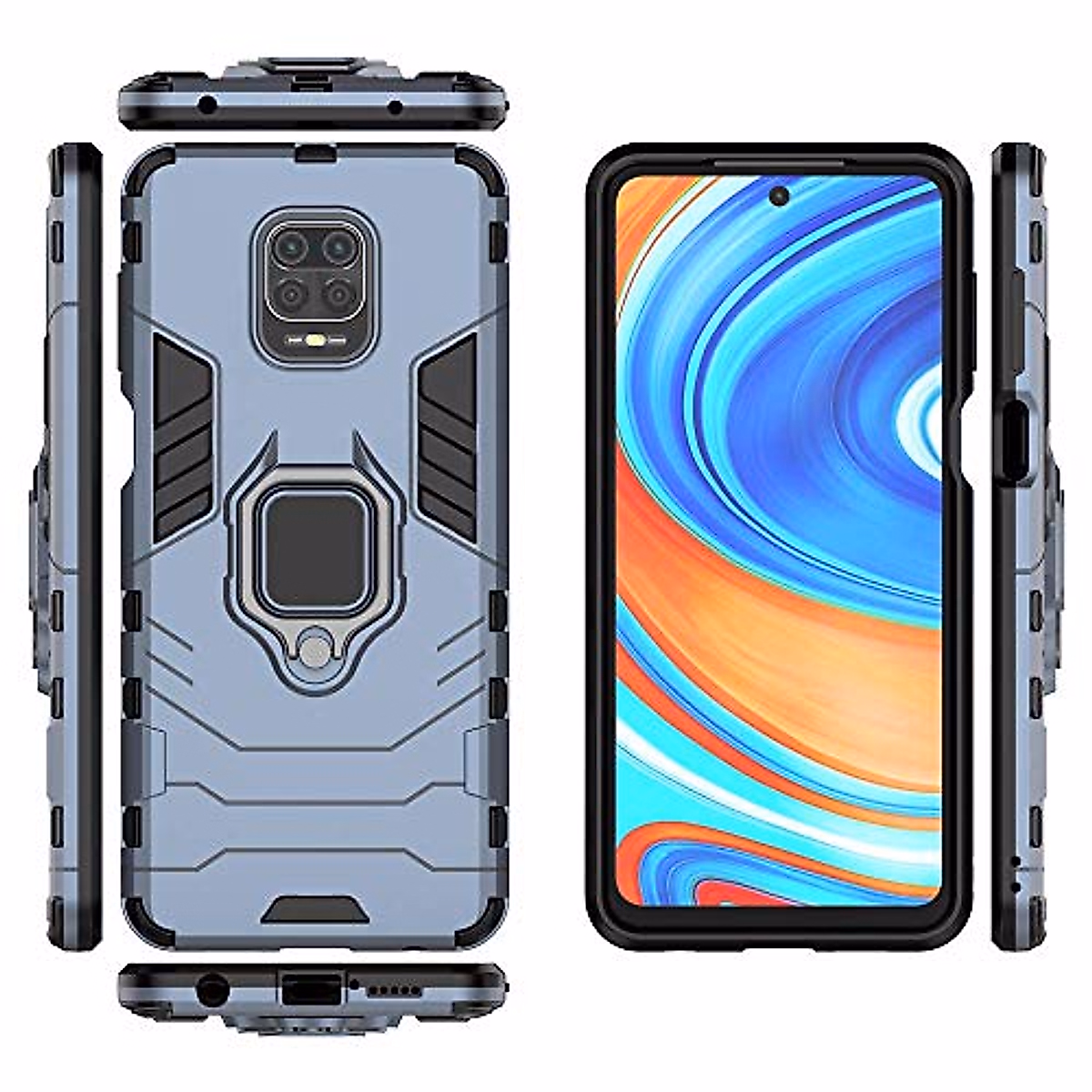 COTDINFORCA Redmi Note 9 Pro Case Redmi Note 9 Pro Max Case Shockproof with Ring Holder Kickstand Magnetic Car Mount Soft TPU Armor Thin Protective Phone Case for Xiaomi Redmi Note 9 Pro Blue KK.