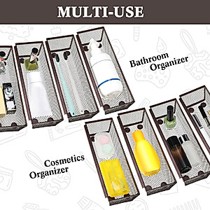 12 Set Mesh Drawer Organizer Steel Drawer Cabinet Metal Utensil Organizer Silverware Holder Cutlery Flatware Utensil Storage for Kitchen Office School Desktop, 9 x 3 x 2 Inches, Brown