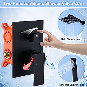 HANEBATH Matte Black Shower Faucet Set Complete with 10 Inch Rainfall Shower Head, Wall Mounted Shower Fixtures with Valve and Trim Kit