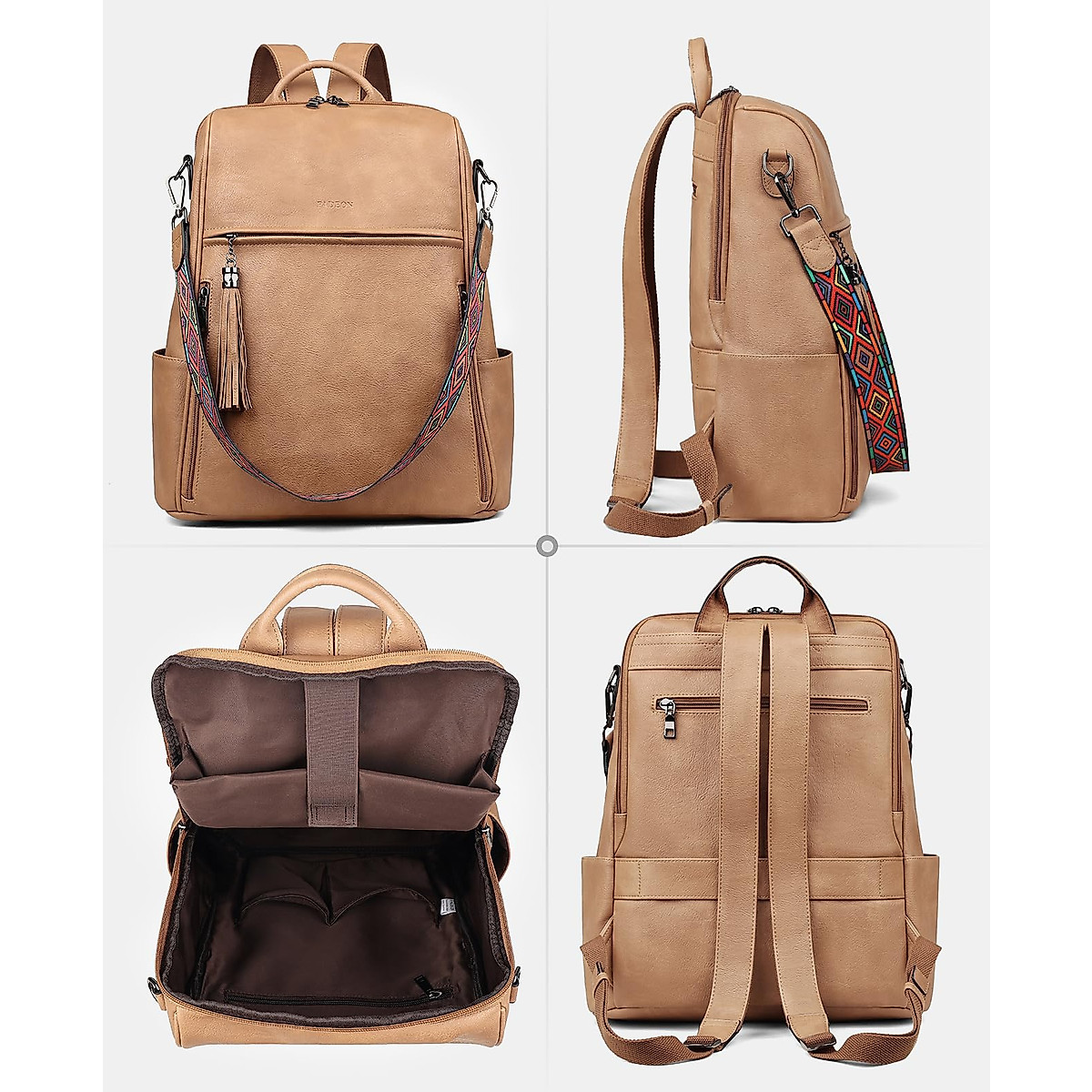 FADEON Laptop Backpack Purse for Women Large Designer PU Leather Laptop Bag, Ladies Computer Shoulder Bags