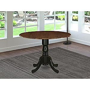 East West Furniture DMT-WBK-TP Dublin Dining Room Table - a Round kitchen Table Top with Dropleaf & Pedestal Base, 42x42 Inch, Walnut & Black