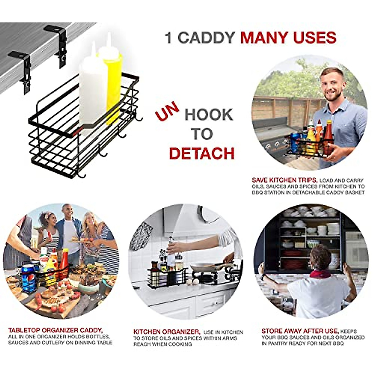Qanuze Removable Griddle & BBQ Caddy Organizer – For All Blackstone 17”/22”/28” & 36” Griddles – Space Saving Storage for Grilling Tools & Accessories - Comes with Food Scraper