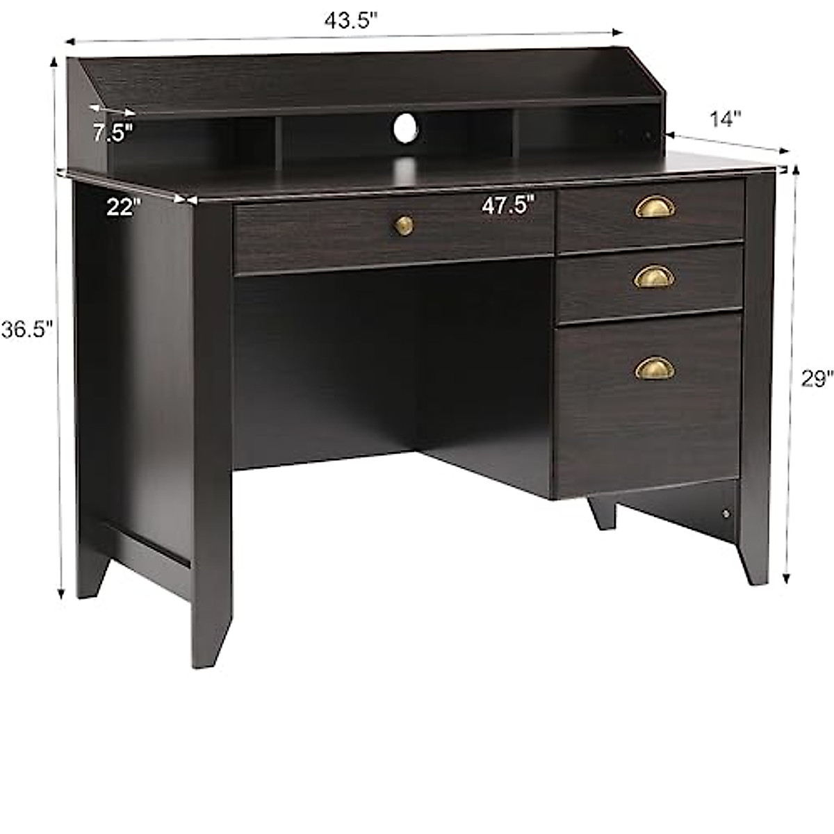 Catrimown Computer Desk with Drawers and Hutch, Wood Office Desk Teens Student Desk Study Table Writing Desk for Bedroom Small Spaces Furniture with Storage Shelves, Espresso Brown