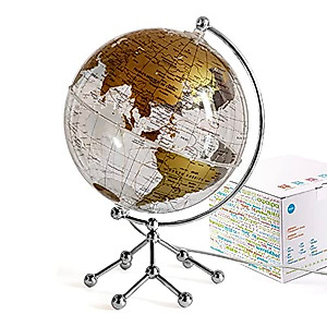 JBRUN 8" World Globe,Illuminated World Globe with Metal Stand,Educational Interactive Globe for Home Decor,Office Desktop,LED Globe Lamp
