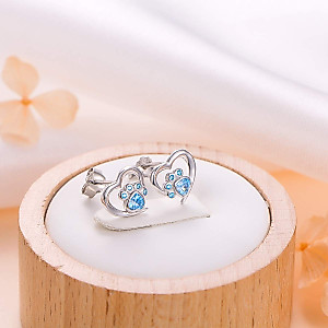 Paw Earrings 925 Sterling Silver Cute Heart CZ Cat Puppy Paw Print Stud Earrings Jewelry for Women Friends (Nickel Free)