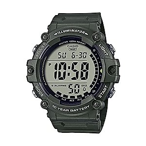 Casio Illuminator 10-Year Battery Extra Long Strap 100 M Water Resistance 5-Alarm w/Countdown Timer Men's Digital Watch, Green, AE-1500WHX-3AVCF