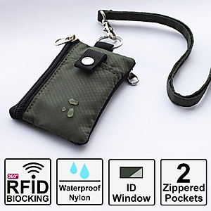 CHENSPRX Minimalist RFID Blocking Small Wallet with ID Window,WaterResistant Zip Id Case Wallet with Lanyard Keychain for Cards,Cash,Travel,Women,Men (Army Green)
