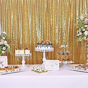 KNGKILQN Gold Sequin Backdrop Curtain - 2 Panels 2.2x8FT Gold Glitter Backdrop Party Photo Sequin Curtains Wedding Brithday Christmas Sparkle Photography Background