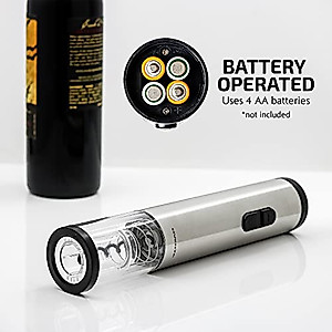 Ovente Electric Stainless Steel Wine Bottle Opener with Foil Wine Cutter, 4 AA Battery Operated Opener One Touch Operation and LED Indicator, Compact & Portable Perfect for Travel, Silver WO1381S