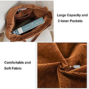 ALUWU Corduroy Tote Bag for Women Casual Work Canvas Shoulder Handbags Cute Large Purse Grey