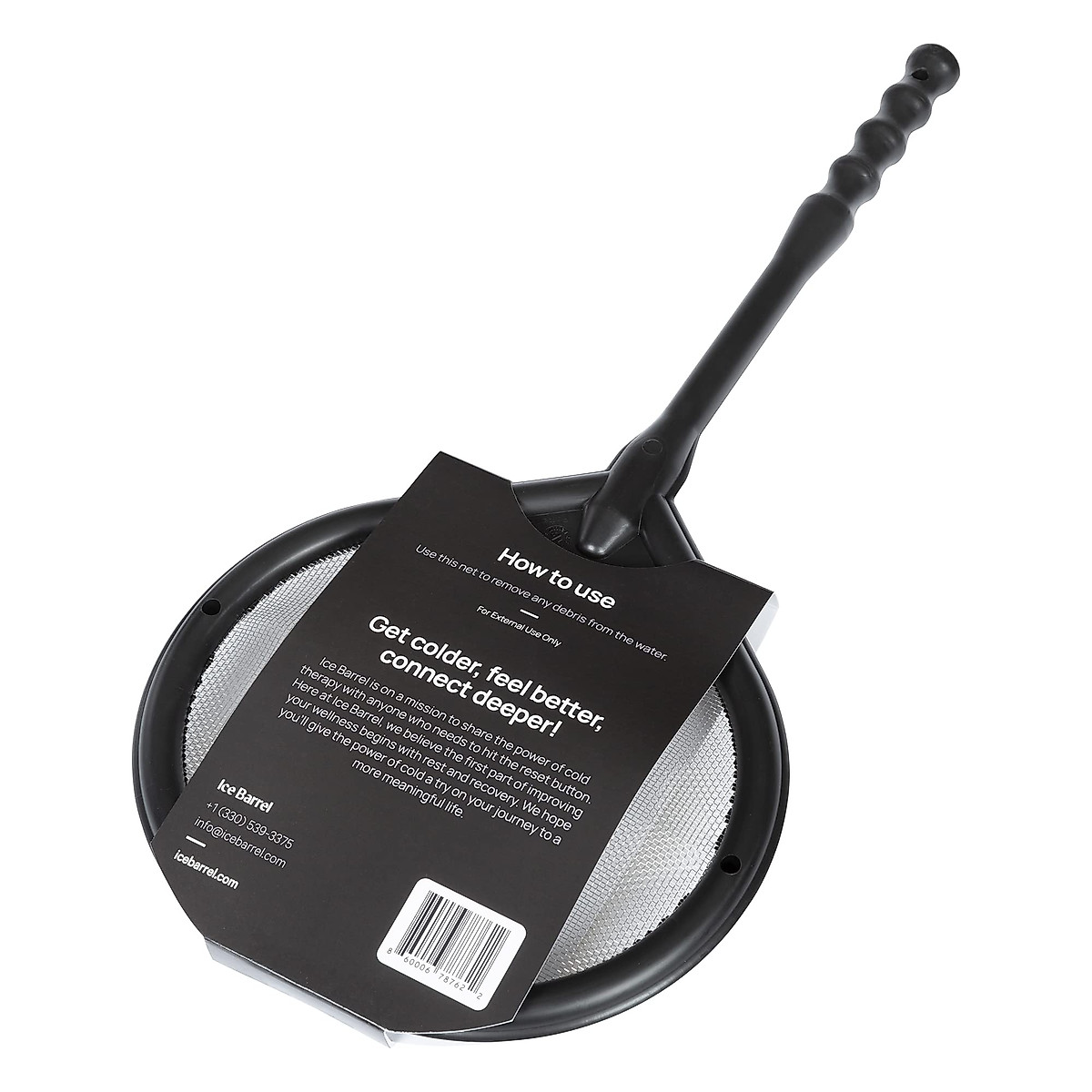 Ice Barrel Net Black - Made in USA - Pool and Spa Skimmer - Hand Skimmer with Stainless Steel Frame Net for Cleaning - Skim Net (17.5 x 8.5)