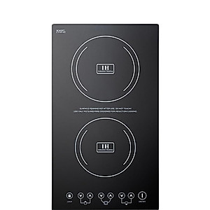 Summit SINC2220 12-inch 2 burner Digital Electric Induction Cooktop with 7-piece cookware set, Jet Black Glass, 230V, 3100W, LED Display, 8-Power Level, Timer, Easy Plug-In, Easy to Clean