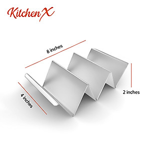 Metal Taco Holders Set of 4 - Heavy-Duty Taco Stands hold 3 Tacos - Use as a Taco Rack to fill Tacos with Ease - Safe for Dishwasher, Oven, and Grill - Taco Shell holder Size: 8" x 4" x 2"