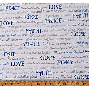 Cotton Faith Hope and Love Scripture Words Phrases White Cotton Fabric Print by The Yard (33428M)