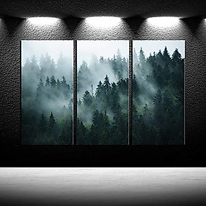 iKNOW FOTO Natural Wall Art Paintings Photographic Artworks Dark Tree Misty Landscape with Fir Forest in Hipster Vintage Retro Style Pictures Wrapped Canvas for Home Decoration 16x32inchx3pcs