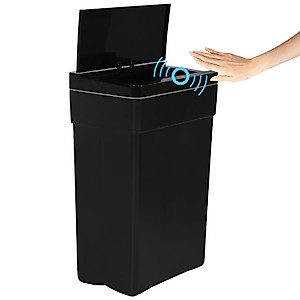 BIQWBIC 50 Liter Kitchen Trash Can with Lid, Automatic Trash Can Touchless Trash Can, 13 Gallon Garbage Can Plastic Trash Can Motion Sensor Trash Can for Kitchen Bedroom Office Bathroom, Black