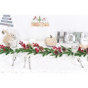 DearHouse 6FT Artificial Christmas Pine Garland with Red Berry Branch Pine Cone Winter Greenery Garland for Holiday Season Mantel Fireplace Table Runner Centerpiece Décor