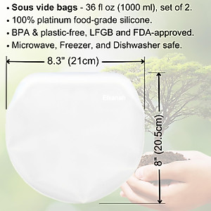 Elkanah Quart Reusable Sous Vide Bags Silicone Sous Vide Reusable Bags|100% Platinum Food Grade Silicone|Medium 35 Fl Oz|Clear-Set of 2