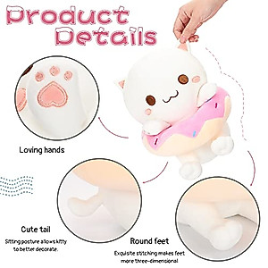 AIXINI Cute Plush Donut Cat Stuffed Animal, Super Soft Kawaii Cat Kitten Plushies for Kids 10inch (White,A)
