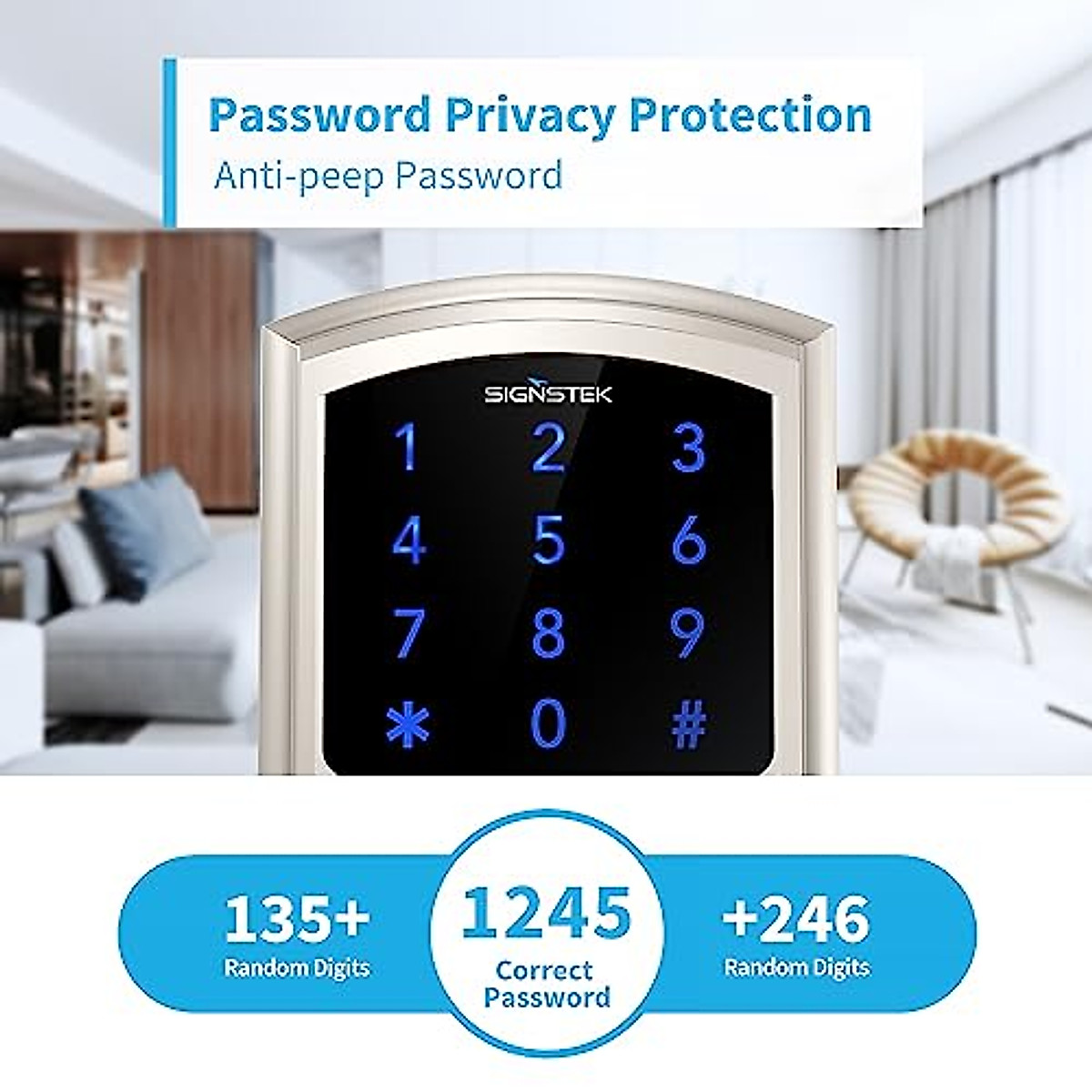 Signstek Keyless Entry Door Lock,Digital Smart Door Lock for Front Door,Keypad Door Lock with Handle and Security Key,Touchscreen,Easy Installation,Satin Nickel